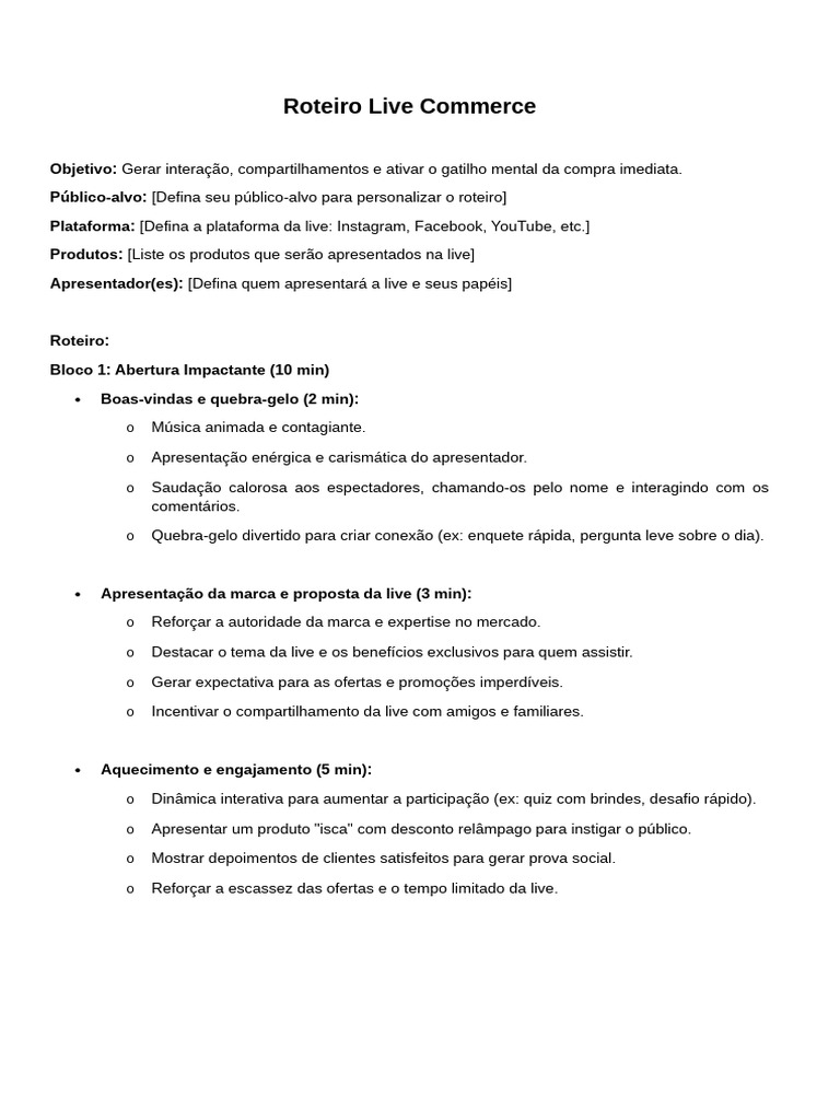 Roteiro Live Commerce | PDF