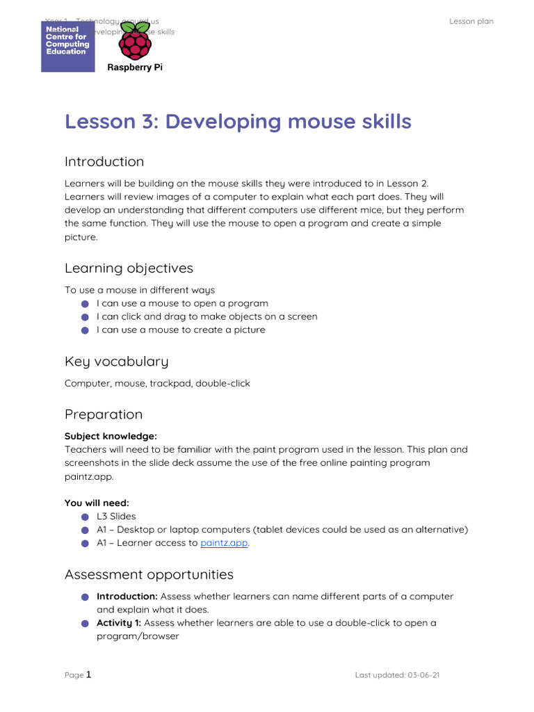 L3 Lesson Plan - Technology Around Us - Y1 | PDF | Double Click | Software