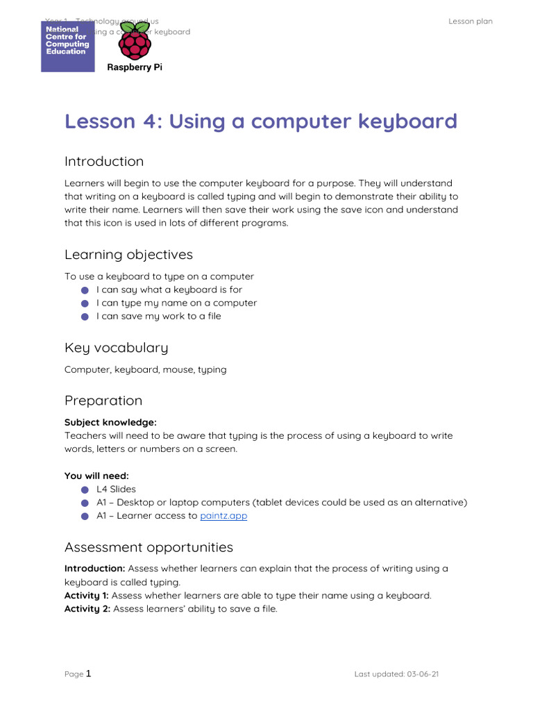 L4 Lesson Plan - Technology Around Us - Y1 | PDF | Computer Keyboard | Icon (Computing)