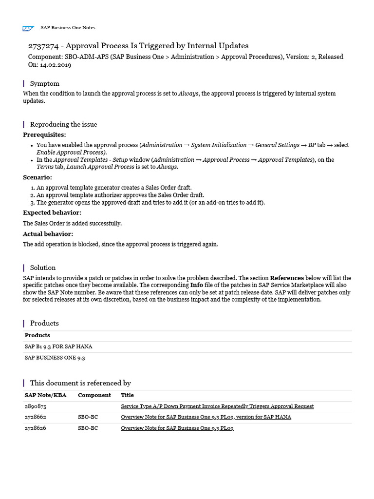 Approval Process Is Triggered by Internal Updates: Symptom | PDF