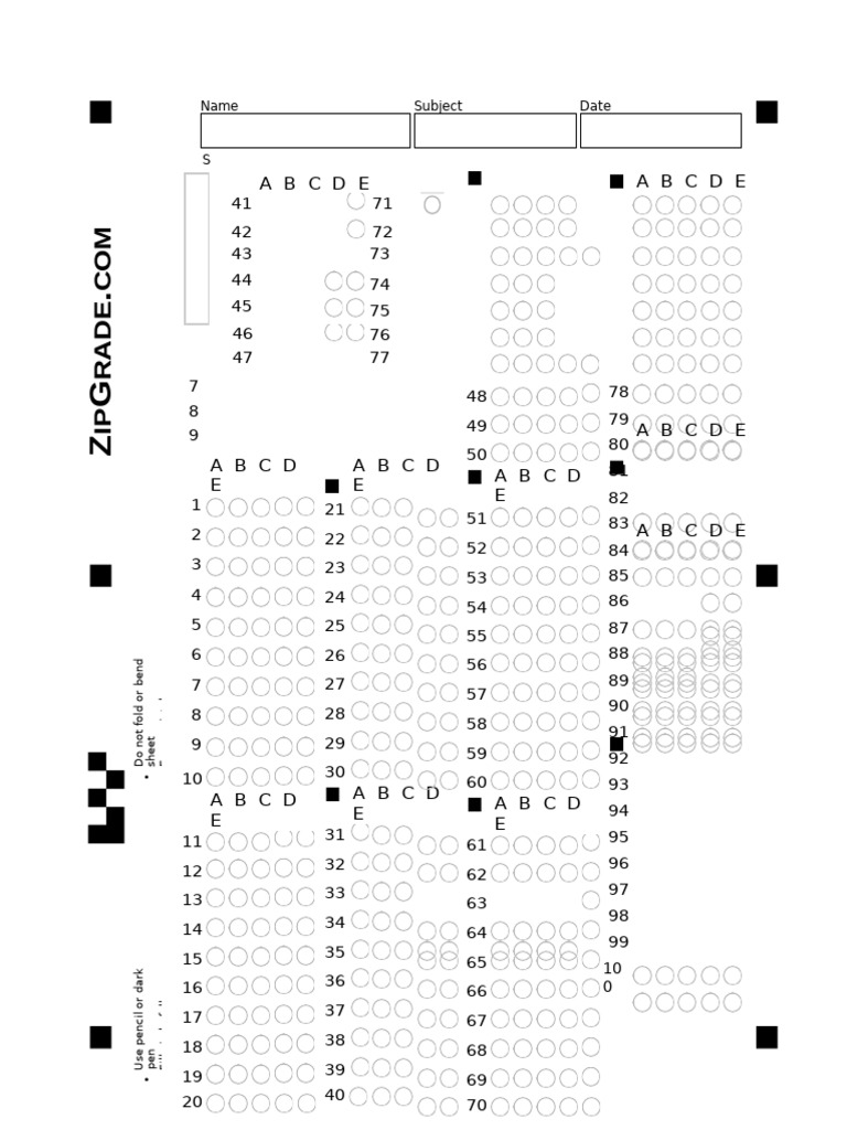 Zip Grade 100 Question V2 | PDF | Writing Implements | Stationery