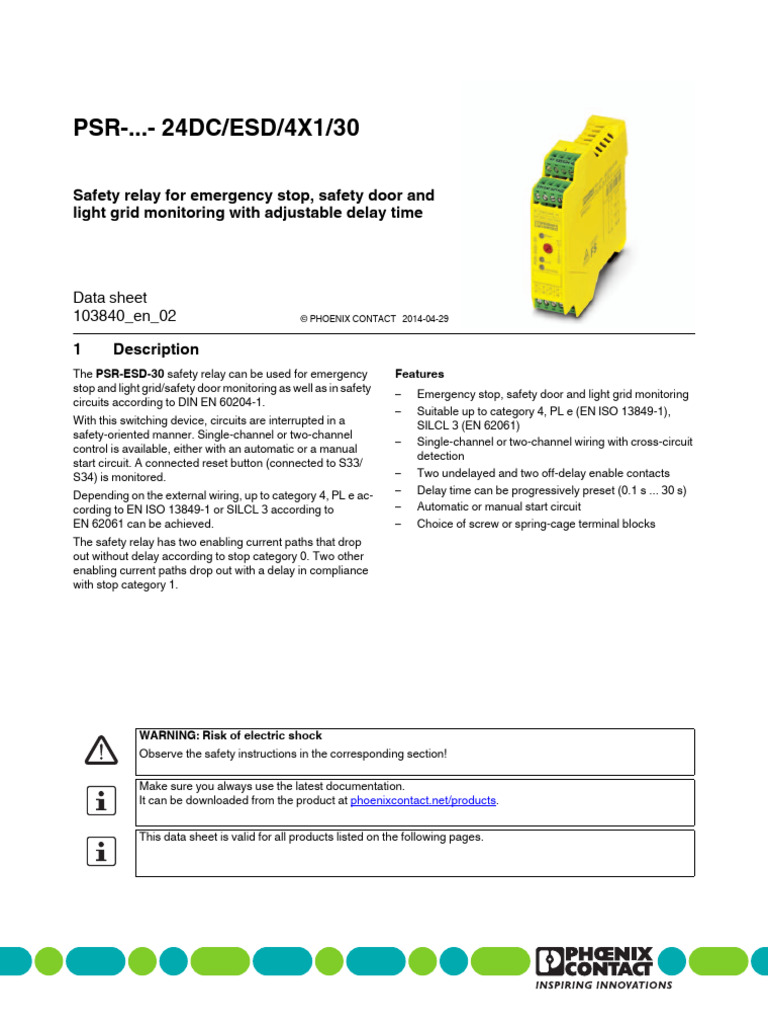 PSR-ESD-30 Safety Relay Overview | PDF | Relay | Insulator (Electricity)