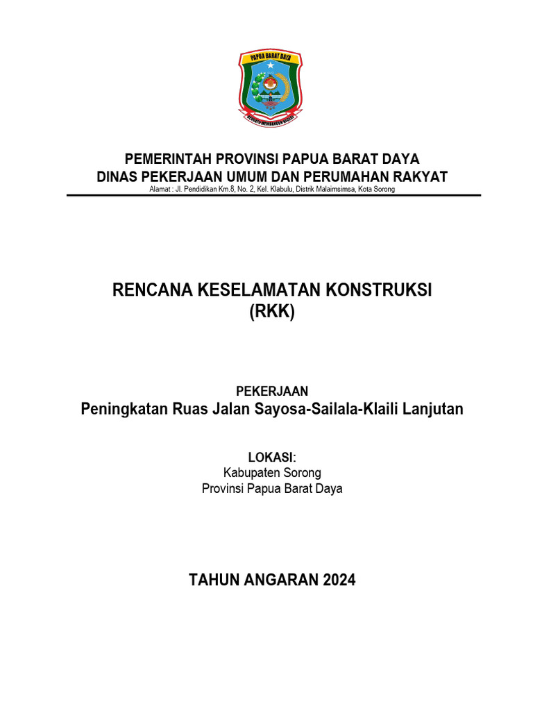 RKK Peningkatan Ruas Jalan Sayosa Sailala Klaili Lanjutan | PDF
