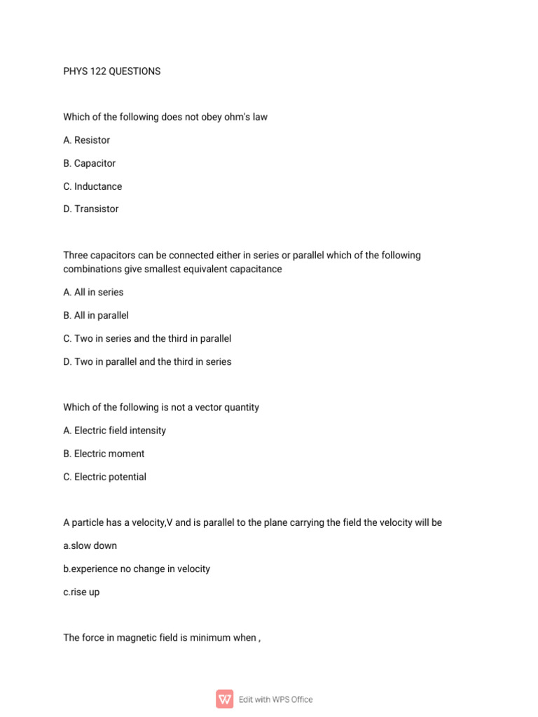 PHYS 122 Questions | PDF