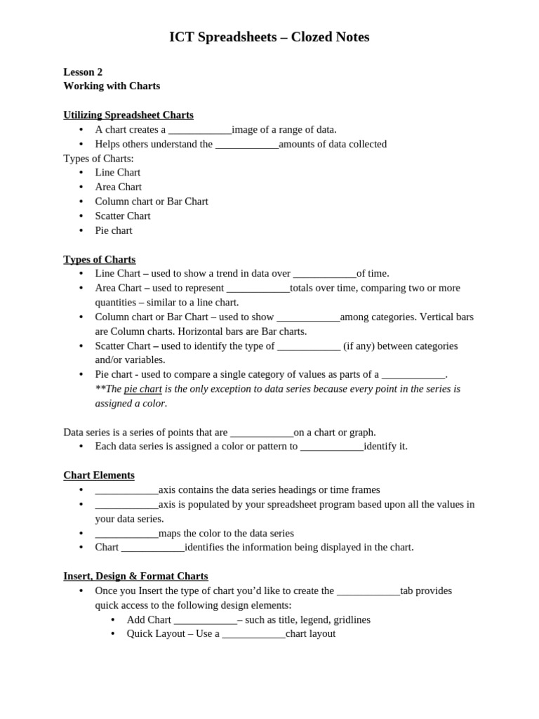 ICT Spreadsheets Cloze Notes Lesson 2 HANDOUT | PDF | Chart | Spreadsheet