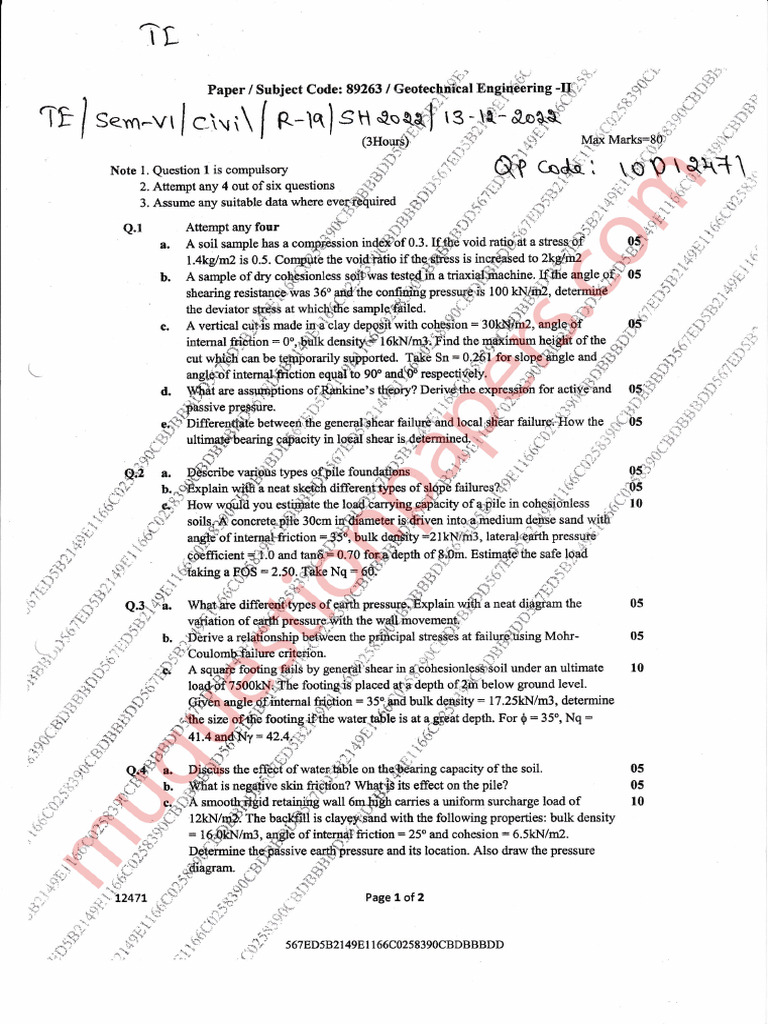 Be Civil Engineering Semester 6 2022 December Geotechnical Engineering Iirev 2019 C Scheme | PDF ...