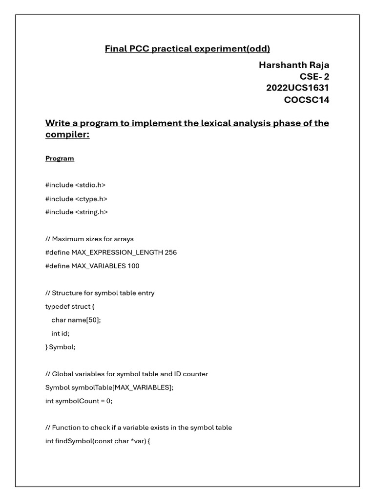 Final PCC Practical Experiment (Odd) | PDF | Computer Programming ...