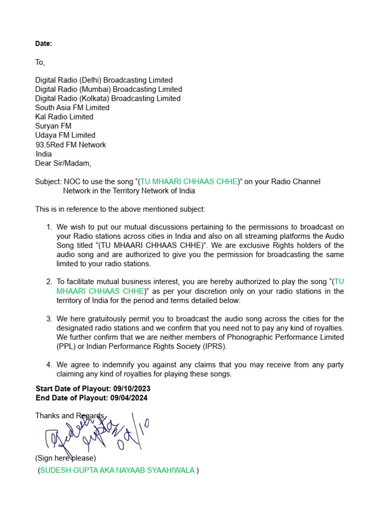 Sample Noc Signed | PDF | Law