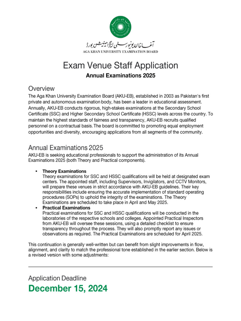AE25 - Exam Venue Staff Hiring | PDF
