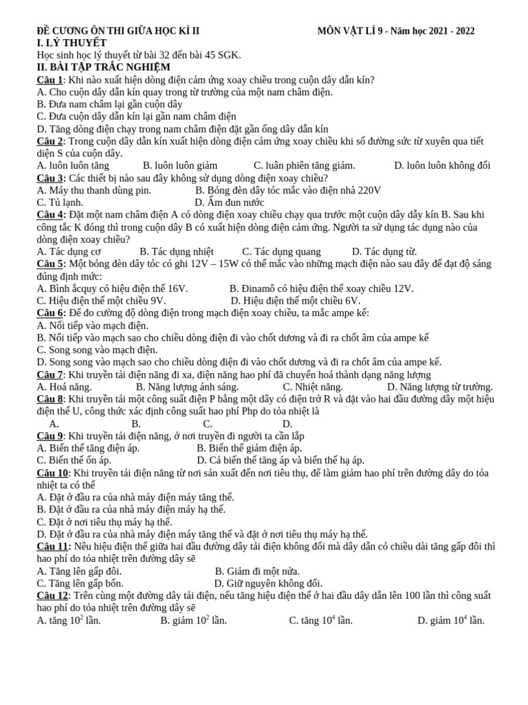 De Cuong Ly 9 HK II | PDF