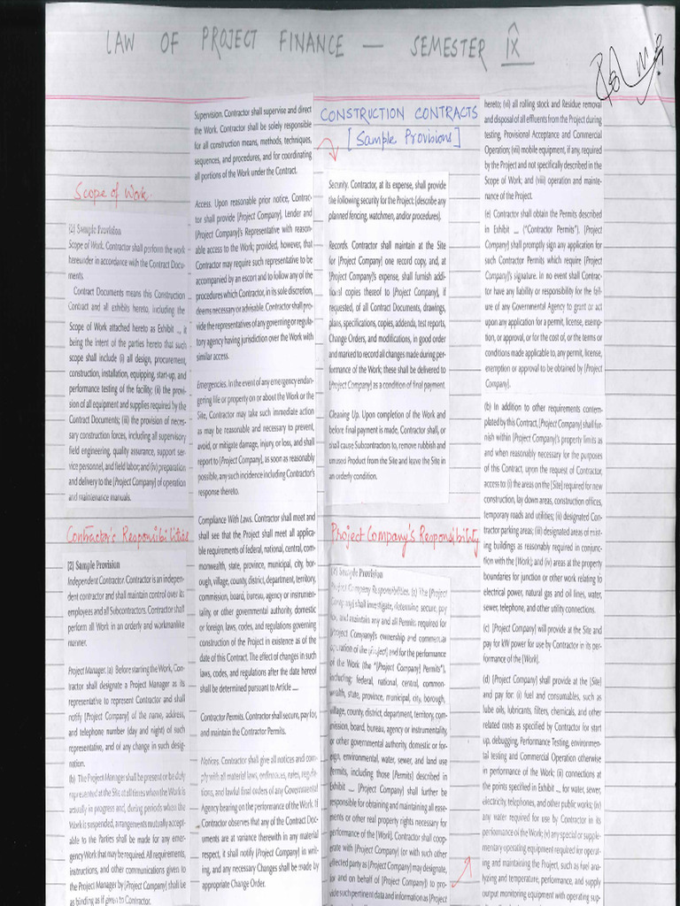 Project Finance (Sample Provisions) | PDF