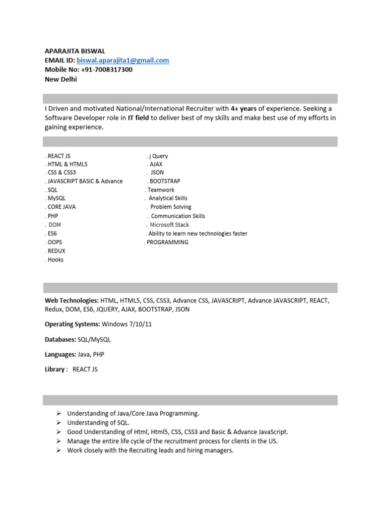 Resume Aparajita Biswal | PDF | Java Script | Ajax (Programming)