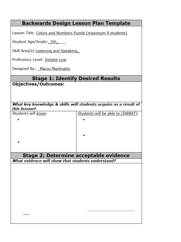 Backwards Design Lesson Plan.docx | PDF | Pedagogy | Education Theory