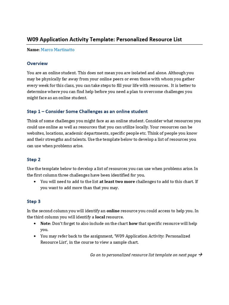 pc103 Document w09ApplicationActivityTemplate PersonalizedResourceList ...