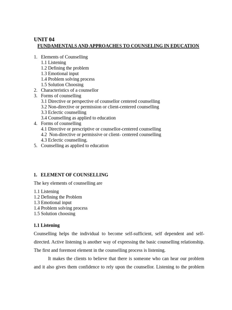 UNIT 04 Fundamentals and Approaches To Counseling in Education | PDF ...