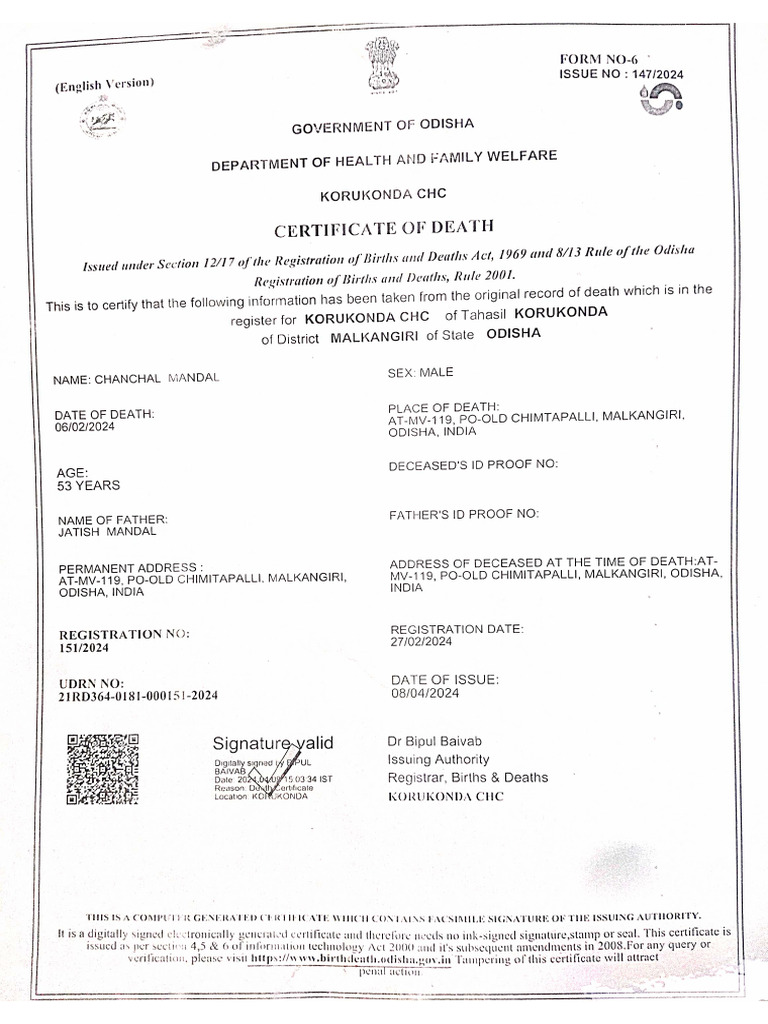 2024 07 01 01 38 05 Death Certi Ficate | PDF