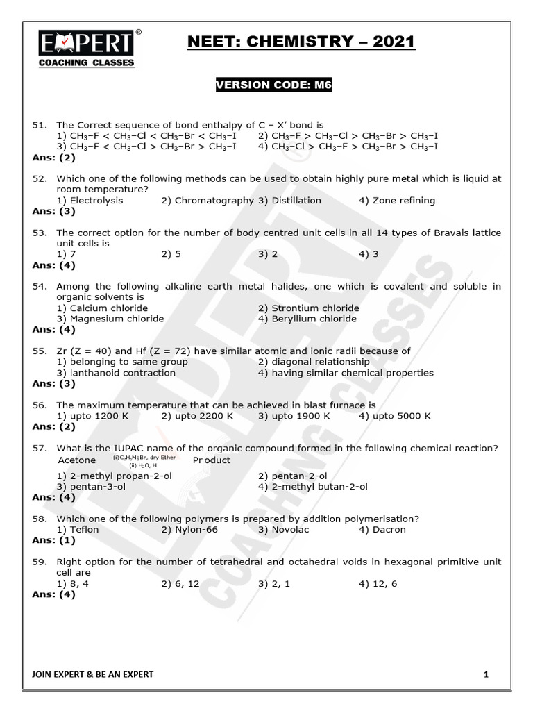 Neet Chemistry 2021 | PDF | Chloride | Chemical Compounds