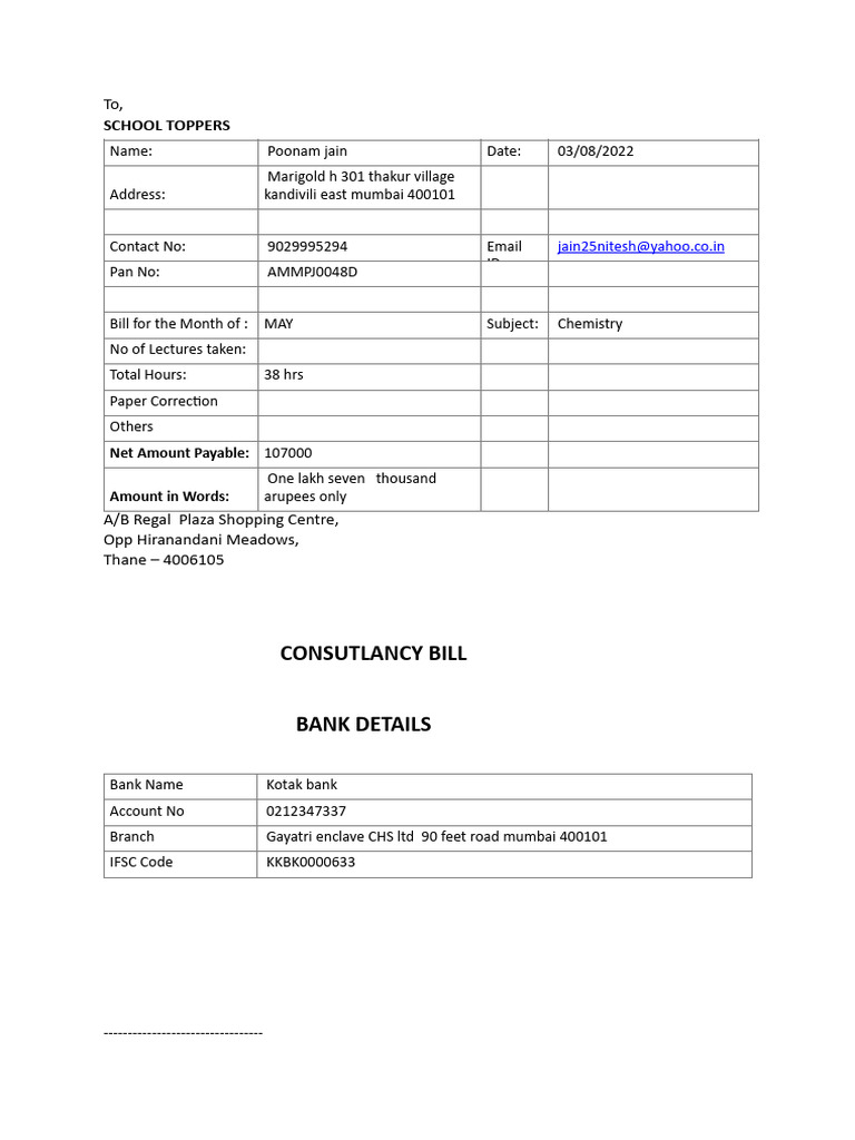 Consultancy Bill Format - Updated 4 | PDF