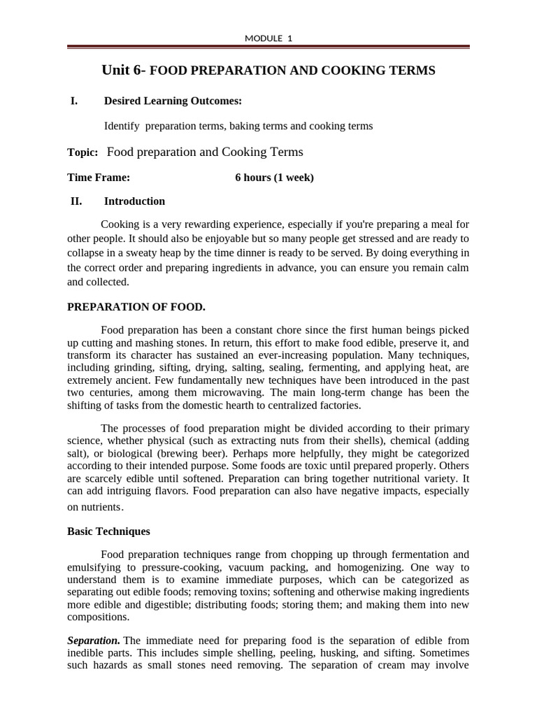 Unit 6 Food Preparation and Cooking Terms | PDF | Cooking | Grilling