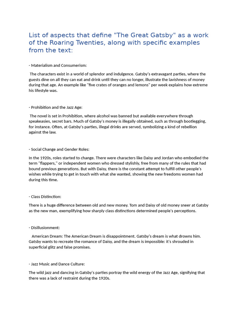 Assignment Great Gatsby | PDF | The Great Gatsby