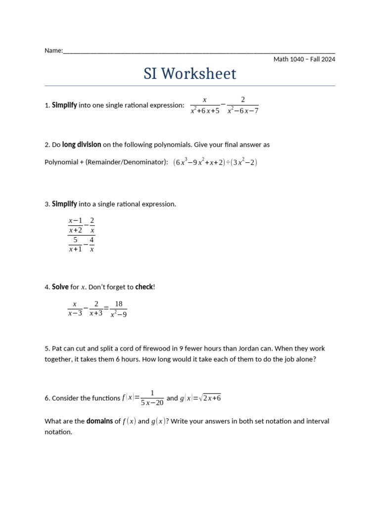 Math 1040 SI Worksheet 1 Fall 2024 | PDF | Teaching Methods & Materials | Computers