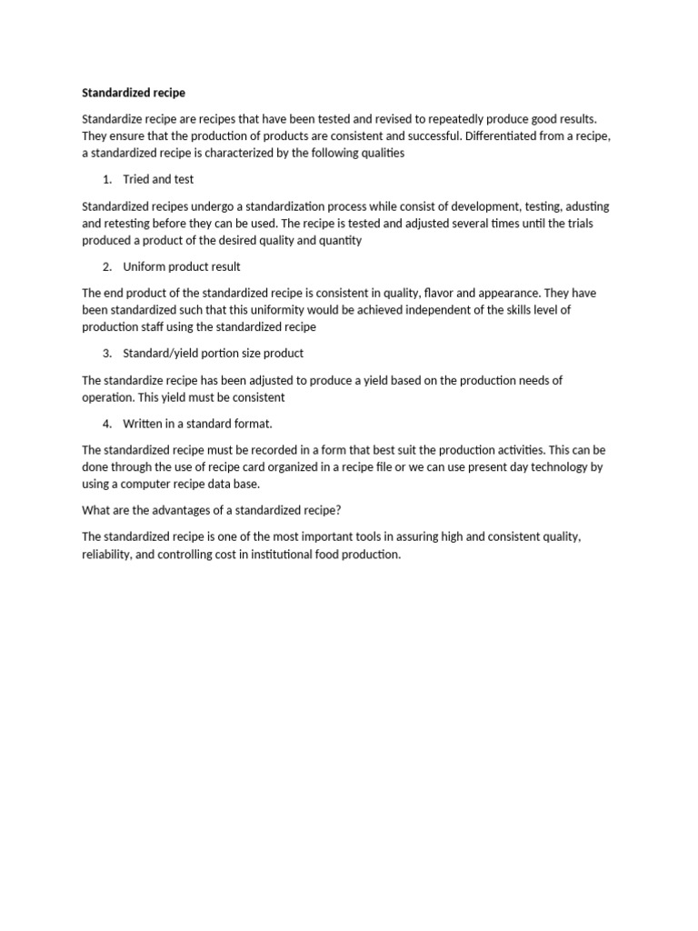 Standardized Recipe | PDF | Recipe