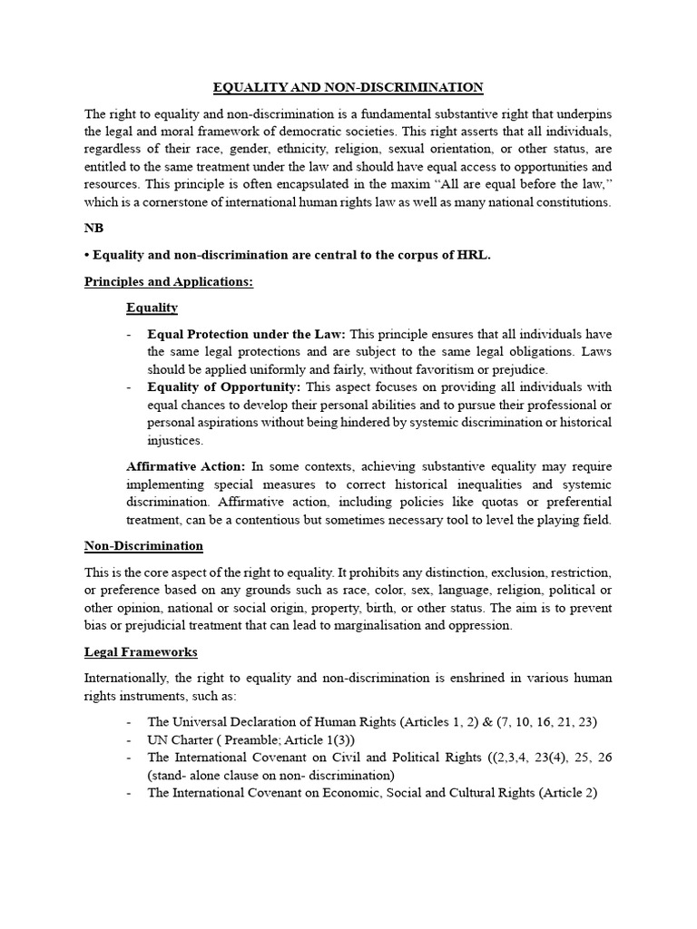 Equality and Non-Discrimination Rights | PDF | Equal Opportunity ...