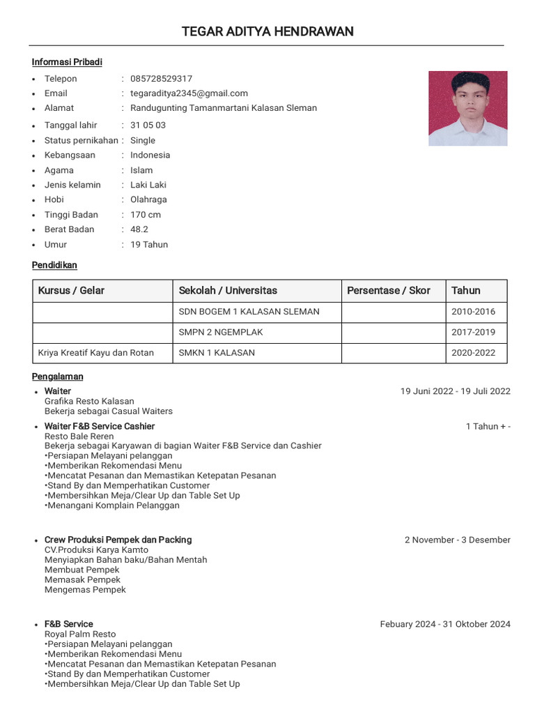 JOBSTREETEXPRESS TegarAditya Resume 20241119 | PDF