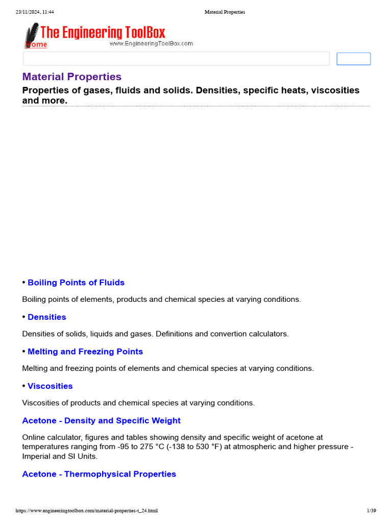 Material Properties | PDF | Liquids | Density