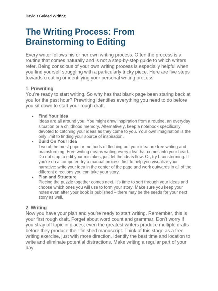 Writing Process | PDF | Brainstorming | Human Communication