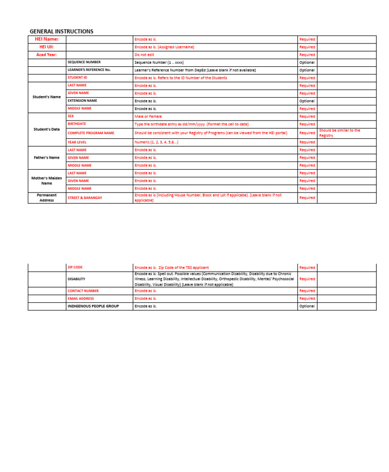 HEI Student Data Entry Guidelines | PDF | Disability