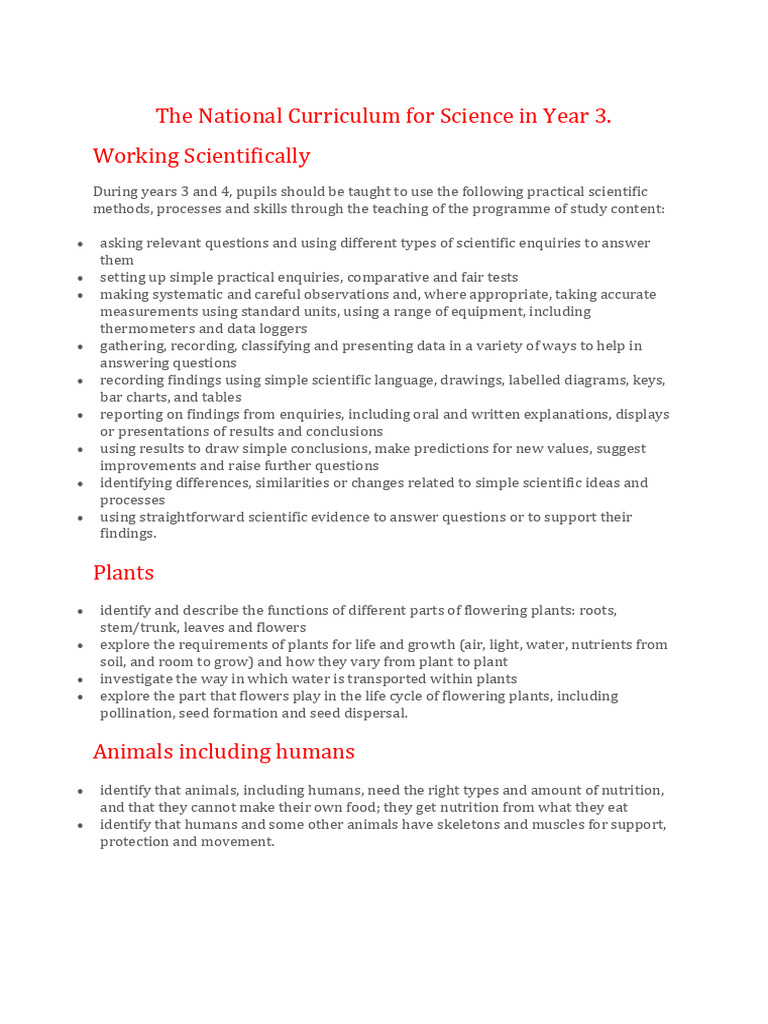 Year 3 Science Curriculum Overview | PDF | Flowers | Plants
