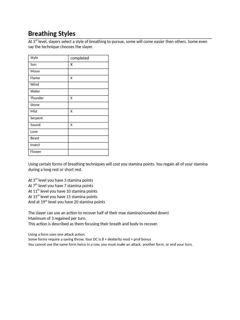 Breathing Styles for Slayers in 5e | PDF | Lightning