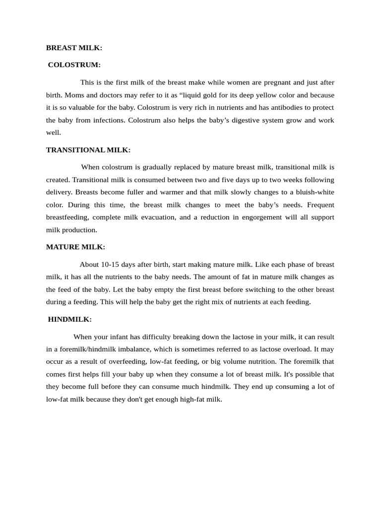 Types of Breast Milk | PDF | Wellness