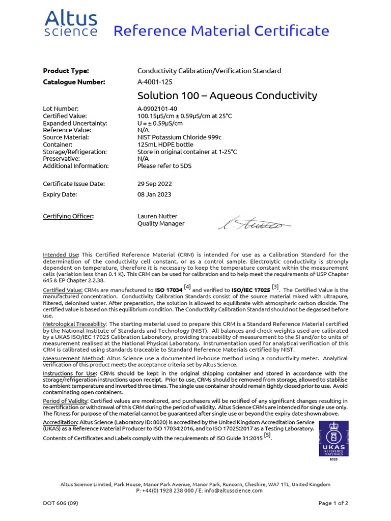 100-Conductivity-A0902101-40 125mL 600 WEB | PDF | Calibration | Science