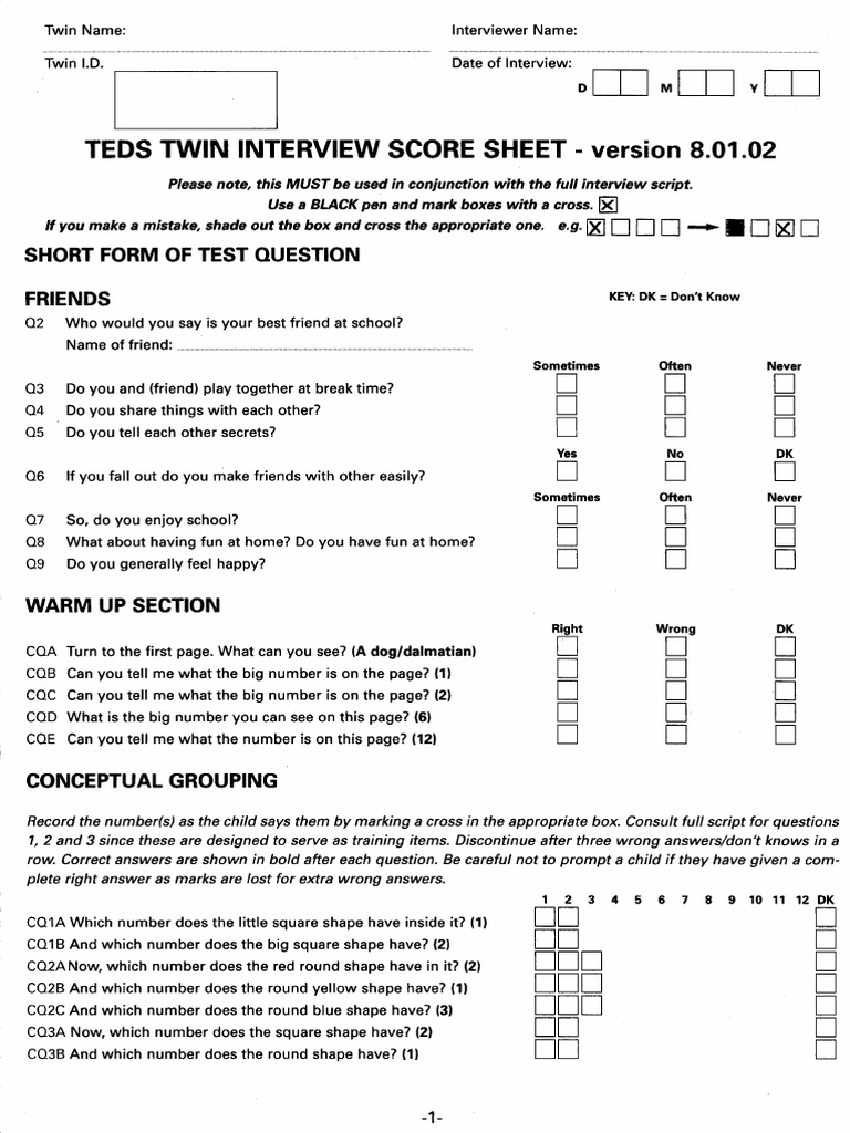 7 Child Scoring Sheet Iq | PDF