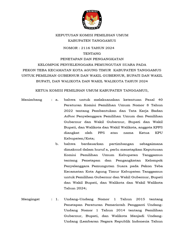 SK Pengangkatan KPPS Teba | PDF