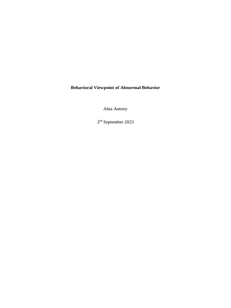 Behavioral Viewpoint of Abnormal Behavior ALNA ANTONY | PDF | Cognitive ...