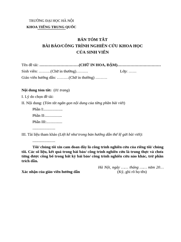 3.NCKH Sv-Form Tom Tat Bai Viet | PDF