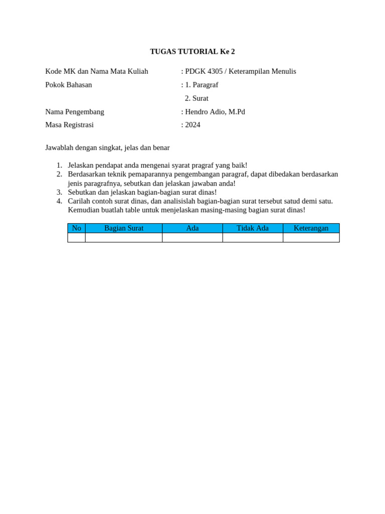 Tugas Tutorial Ke 2 PDGK 4305 | PDF