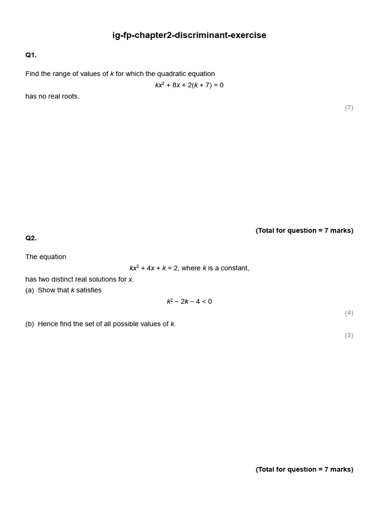 Ig FP Chapter2 Discriminant Exercise | PDF