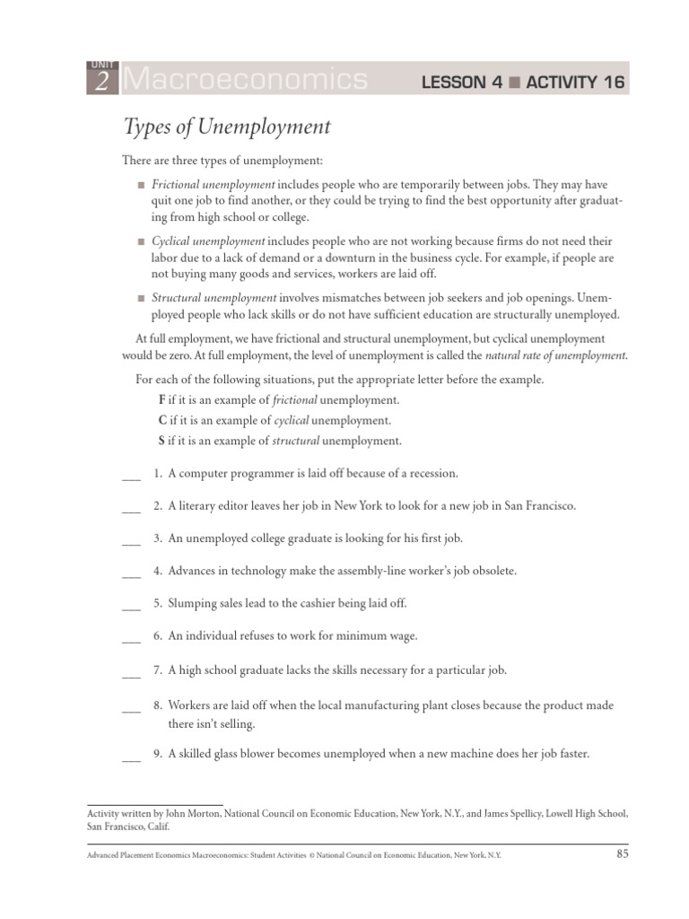 Types of Unemployment - Practice WS | PDF | Unemployment | Full Employment
