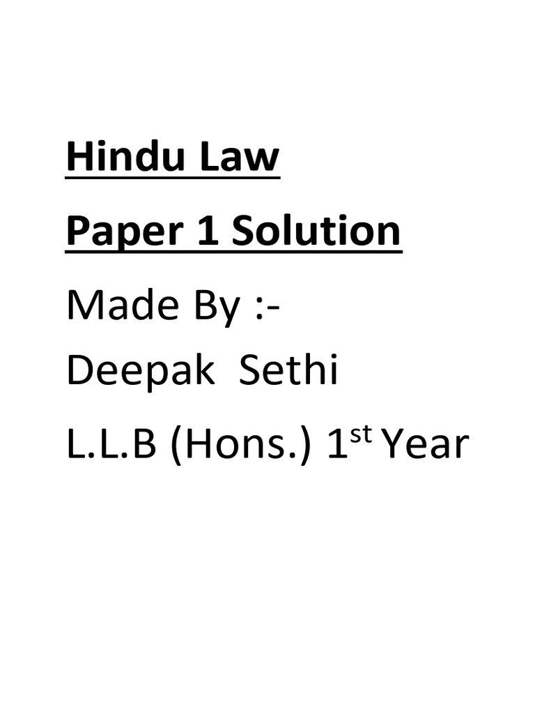 Hindu Law Paper 1 Solution | PDF | Legal Guardian | Annulment