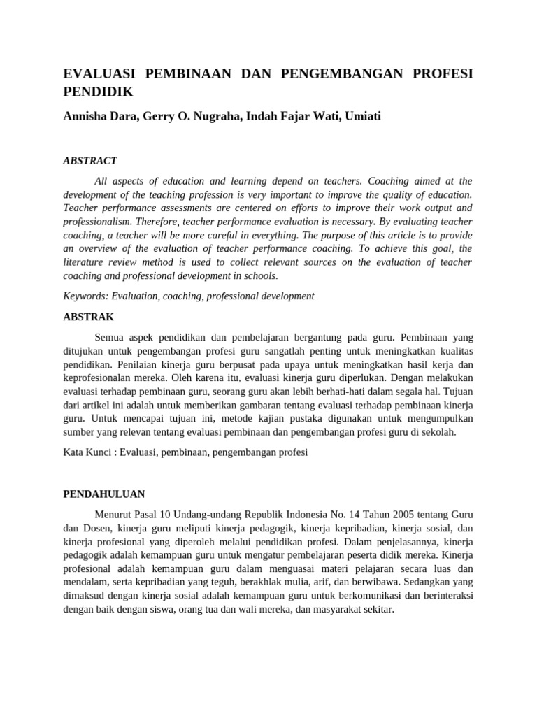 Evaluasi Pembinaan Profesi Pendidik | PDF | Pengembangan Diri ...