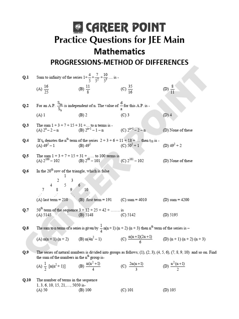 Progressions-Method of Differences - Question | PDF | Numbers | Mathematics