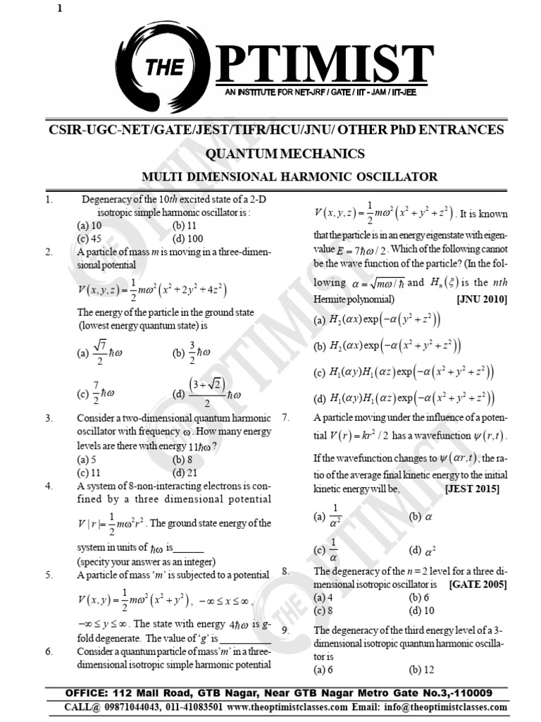 025a4a02eeaf0-Assignment - Multi Dimensional Harmonic Oscillator | PDF | Hamiltonian (Quantum ...