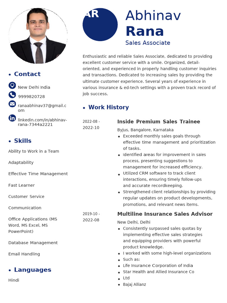 Abhinav Rana Resume | PDF | Sales | Business