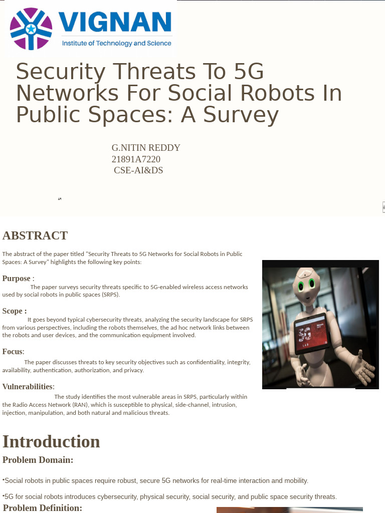 Security Threats To 5G Networks For Social Robots in Public Spaces: A Survey | PDF | Computer ...
