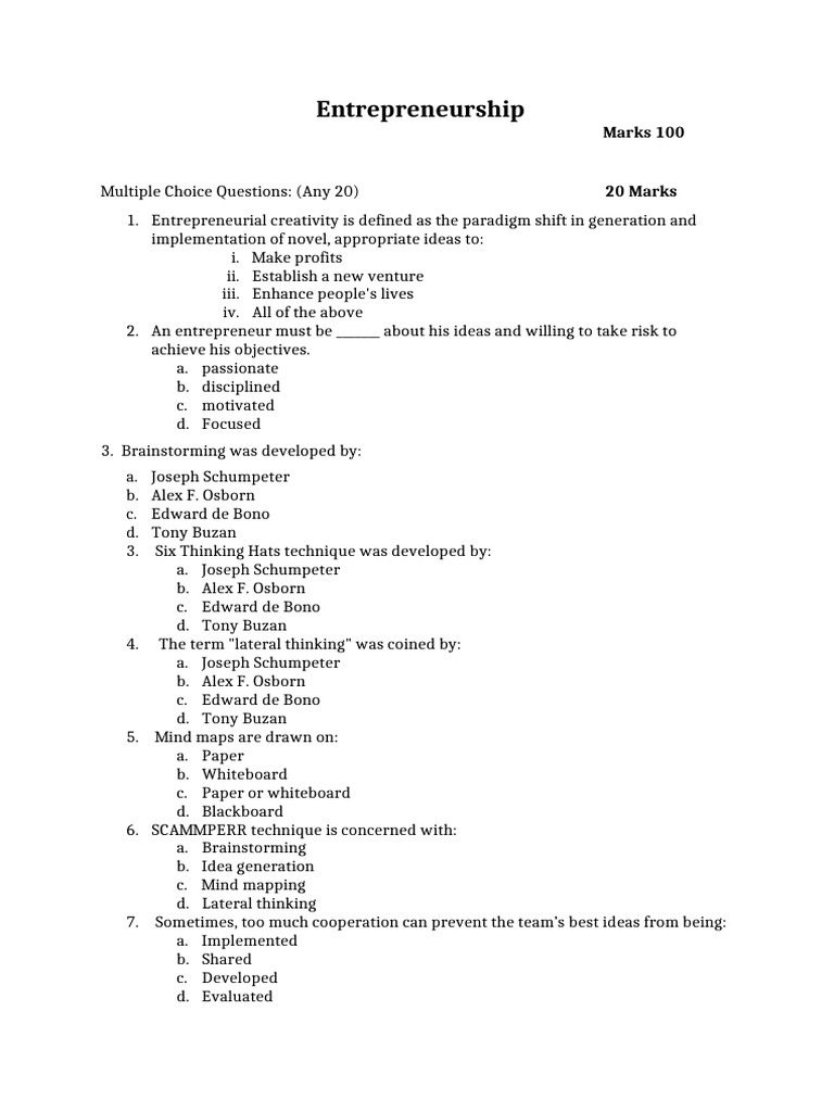 Entrepreneurship Question Paper Prelim 2 | PDF | Entrepreneurship | Business Economics