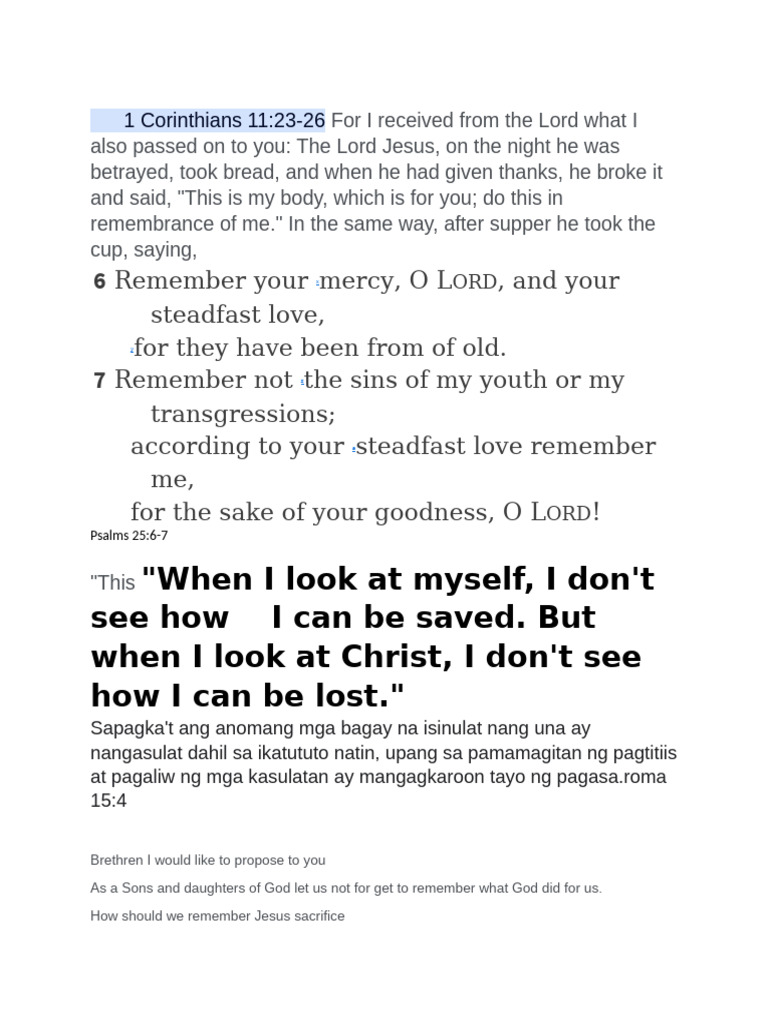 Communion Message | PDF | Last Supper | Jesus